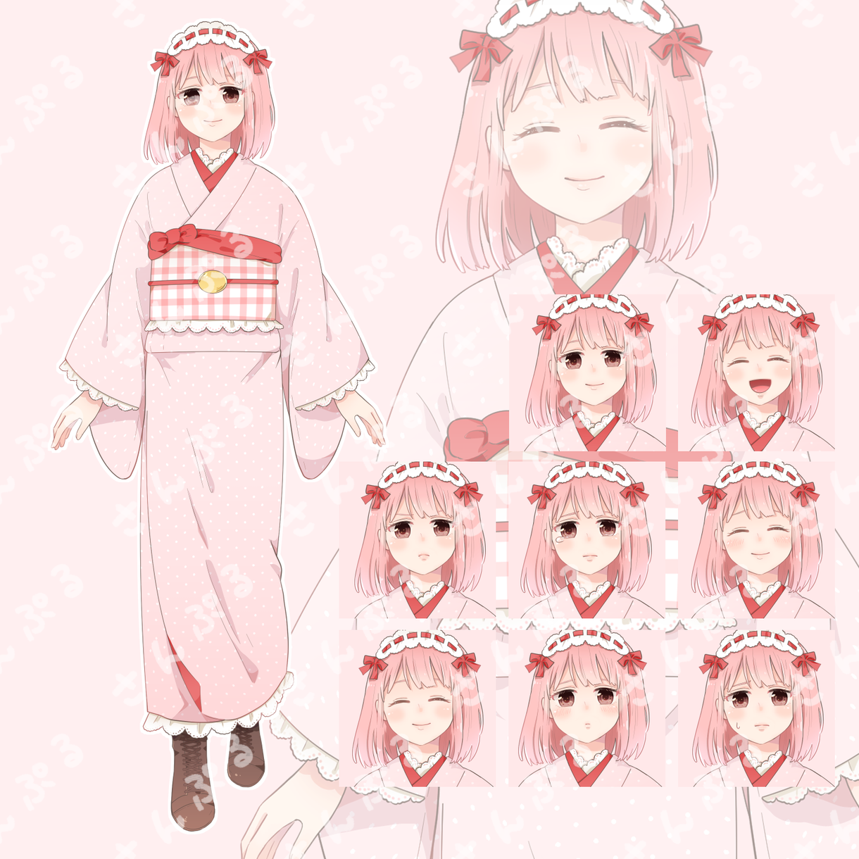 表情8種｜かわいい着物の女の子の立ち絵を販売します 動画・アイコン・IRIAM等の配信用にいかがでしょうか？ | キャラクター販売（既製品） | ココナラ