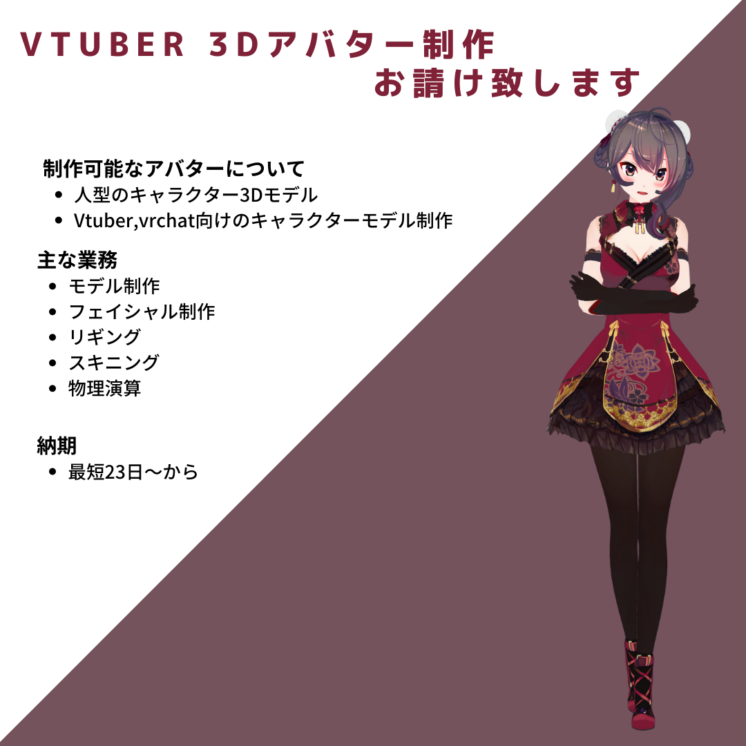 3DVtuberキャラクターモデルを制作ます イラストからキャラクターの3DモデルをMAYAで制作します。 | プロダクトデザイン | ココナラ