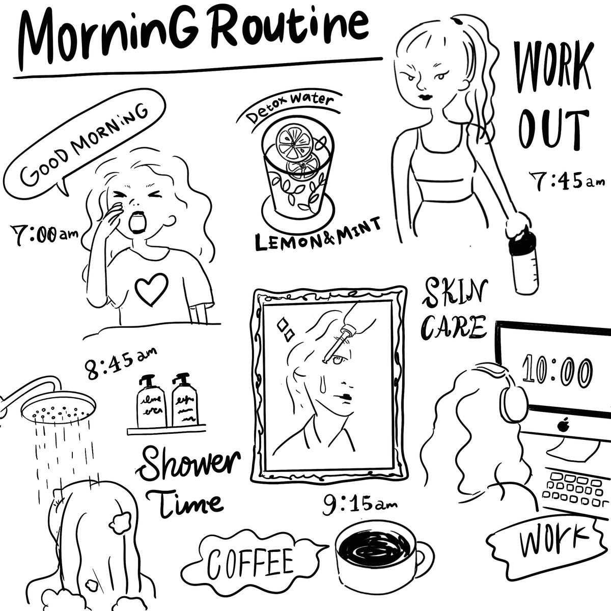 Morning routine | Moe Maruyamaさん(イラストレーター)のポートフォリオ | ココナラ